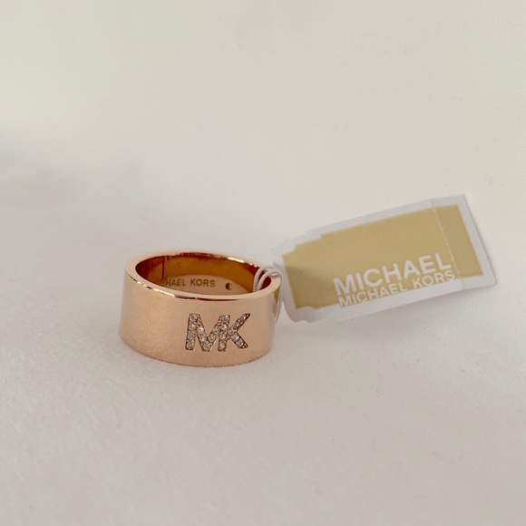Michael Kors | Jewelry | Nwt Authentic Mk Rose Gold Tone Pave Logo Ring ...